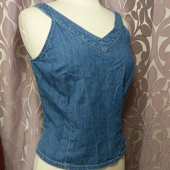 Vintage | Tops | Vtg Sleeveless Denim V Neck Tank Top W Side Zipper ...